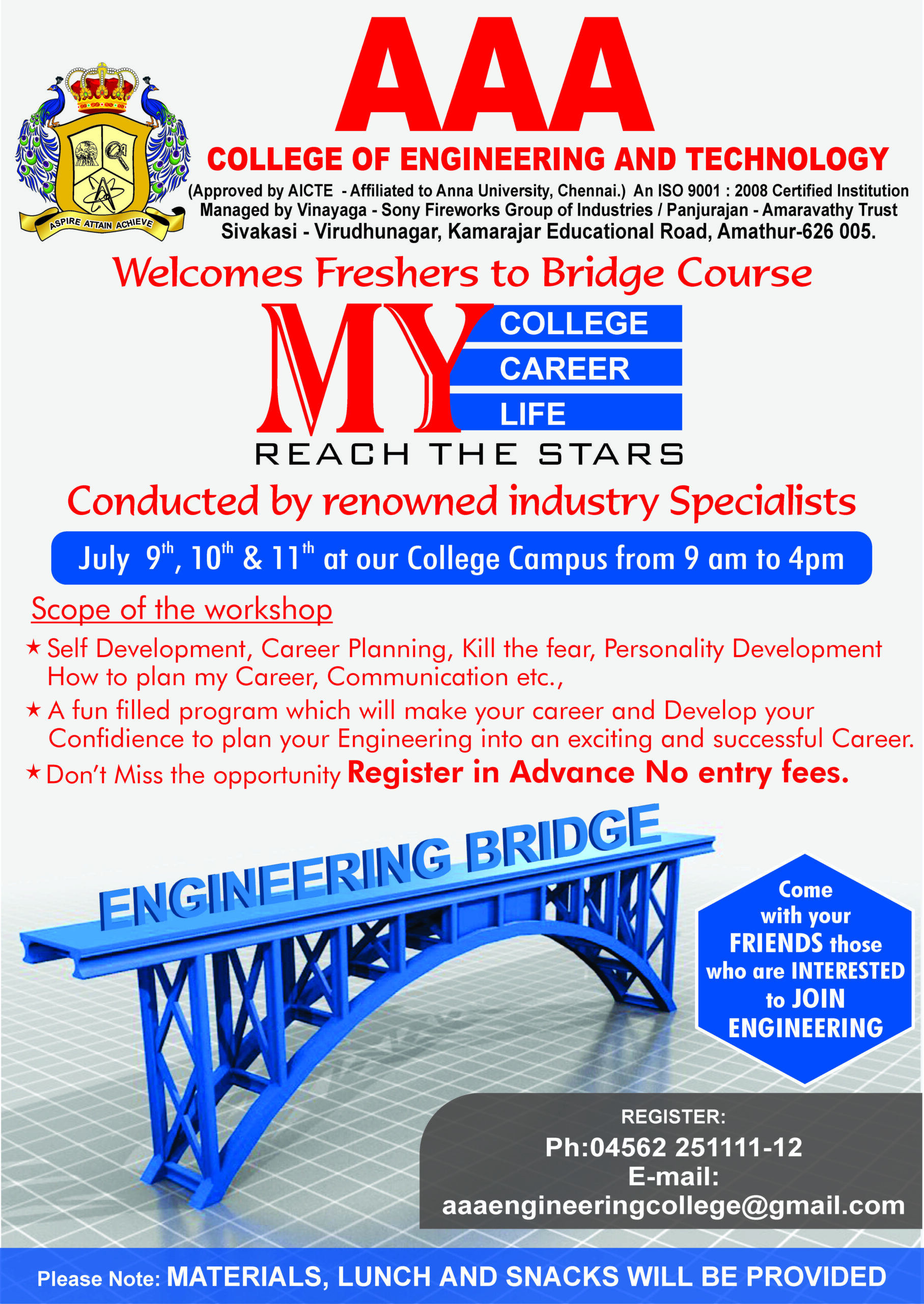 Bridge Course Programme for the Freshers – 9th, 10th, & 11th of July ...
