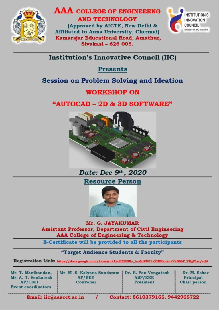 Session on Problem Solving and Ideation Workshop on “AutoCAD 2D-3D ...