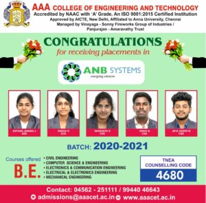 Congratulations for receiving placements in ANB Systems – AAA College ...