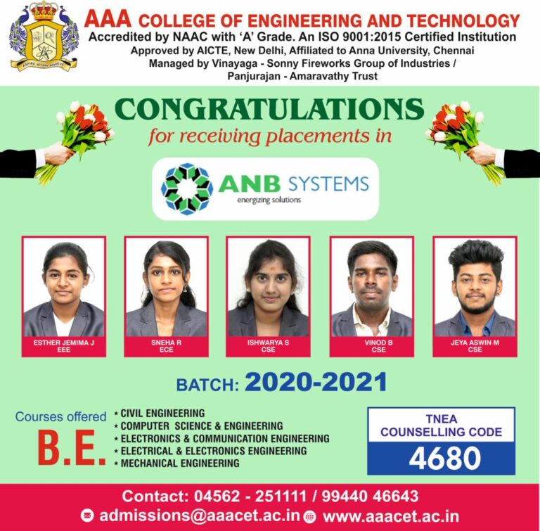 Congratulations for receiving placements in ANB Systems – AAA College ...
