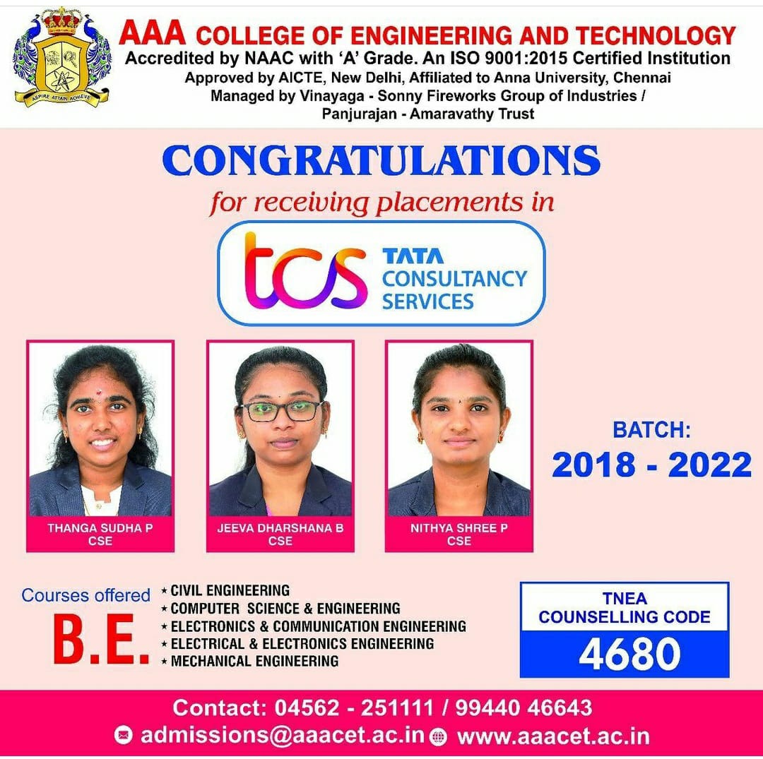 Congratulations for getting placement in TCS – AAA College of ...