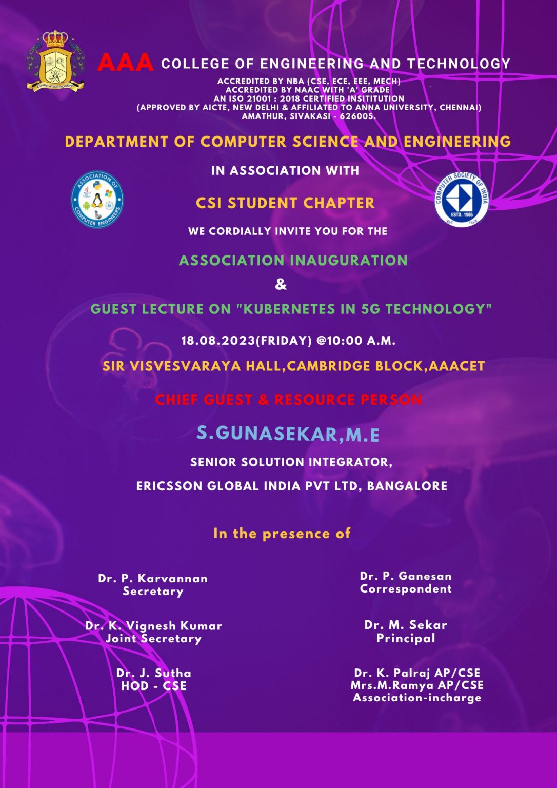 CSE Association Inauguration and Guest Lecture on “Kubernetes in 5G ...