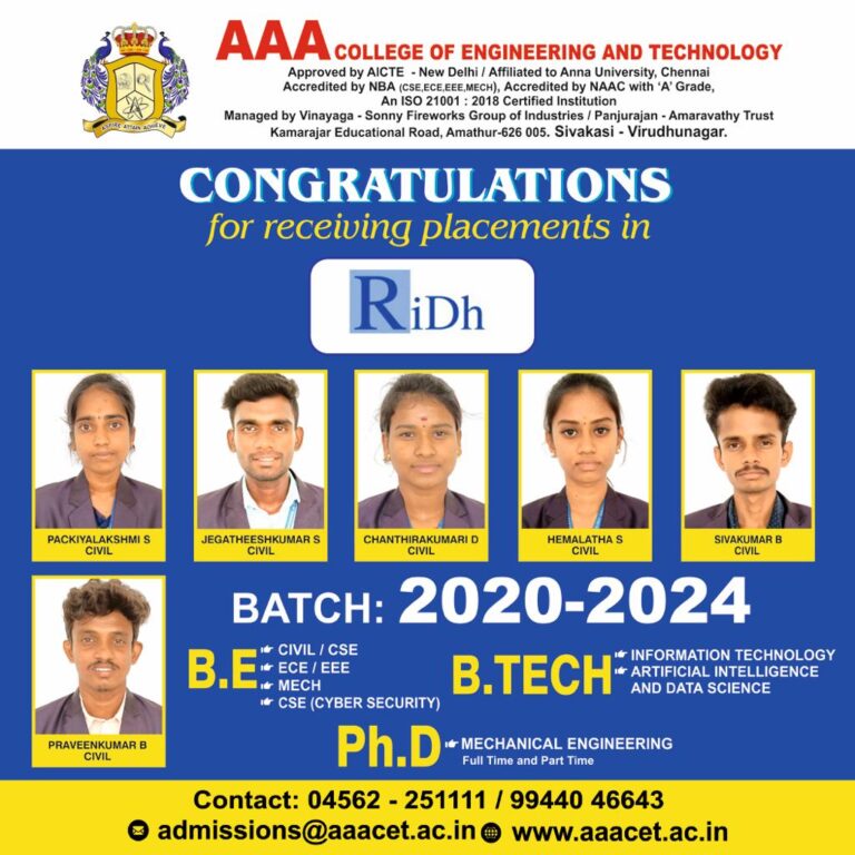 Congratulations for receiving Placements in RiDh – AAA College of ...