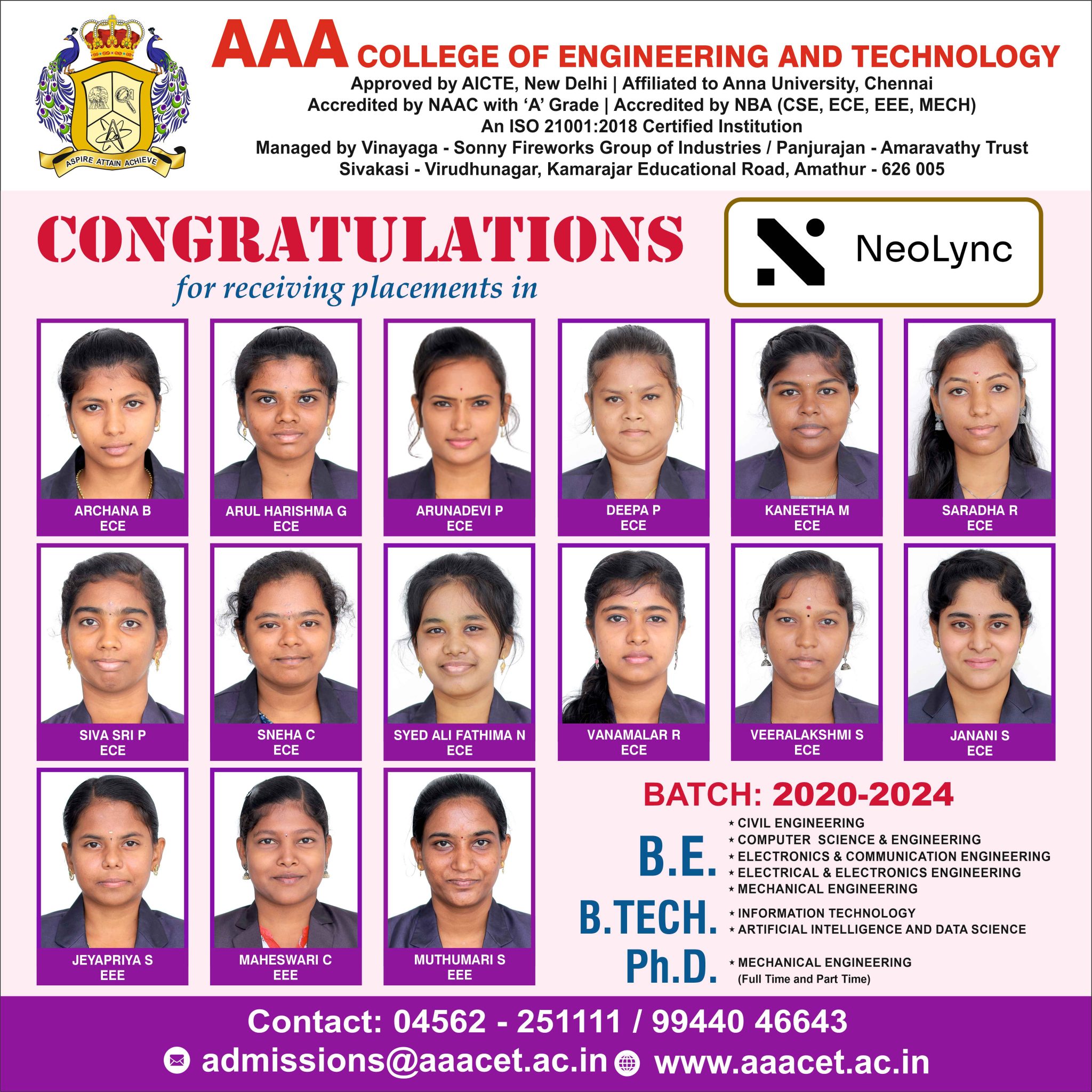 Congratulations for Receiving Placements in NeoLync Telecommunication ...