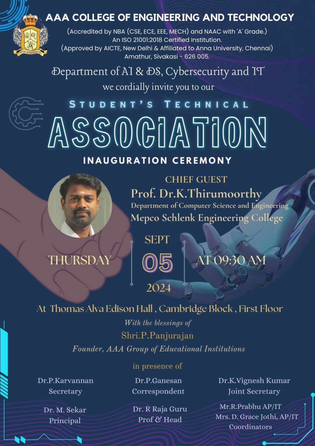 Student’s Technical Association Inauguration – 05-09-2024 – AAA College ...