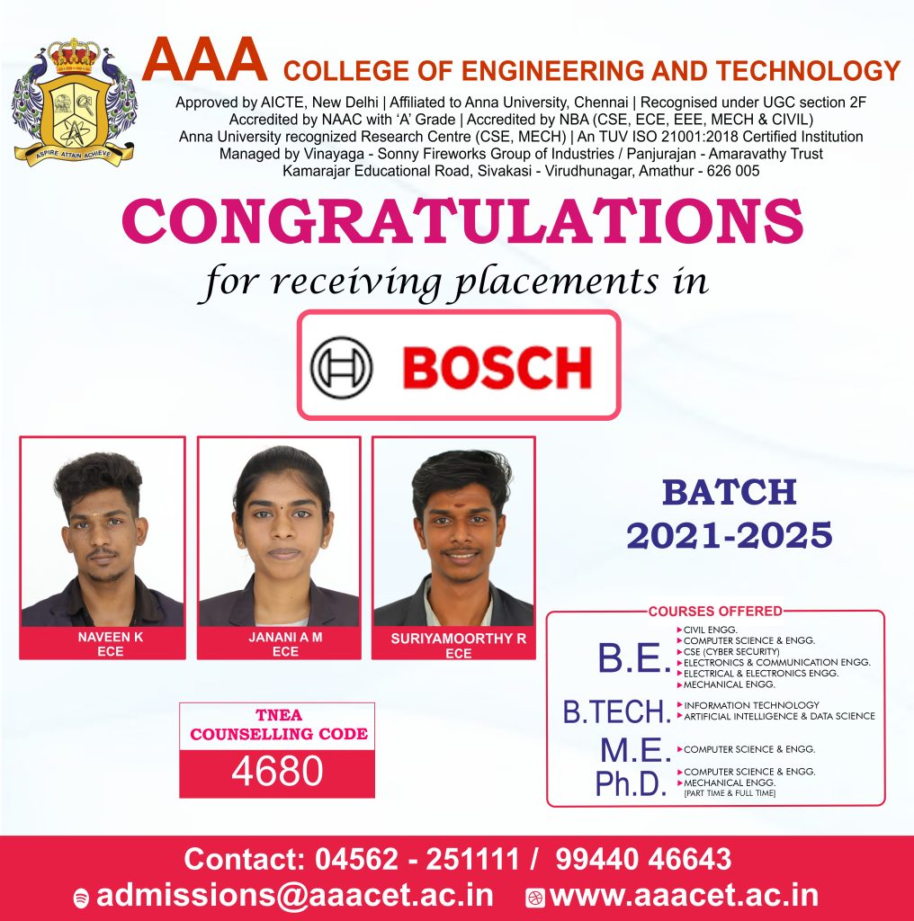 Placement 2021-2025 – AAA College of Engineering & Technology, Sivakasi