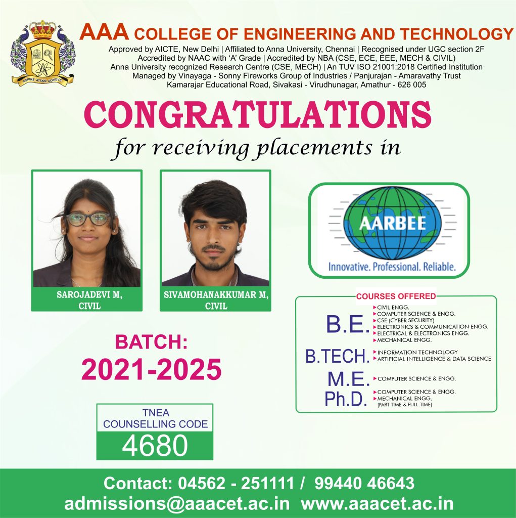 Placement 2021-2025 – AAA College of Engineering & Technology, Sivakasi