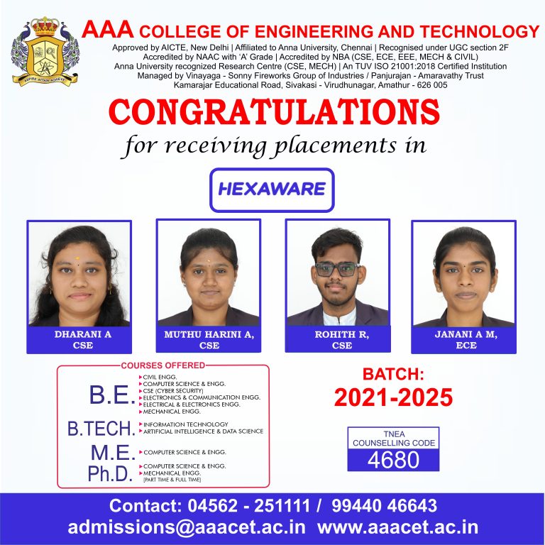 Placement 2021-2025 – AAA College of Engineering & Technology, Sivakasi
