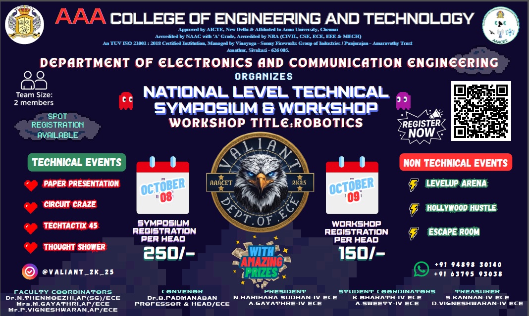 National Level Technical Symposium – VALIANT 2K25 From 08-10-2025 To 09-10-2025 – AAA College of ...