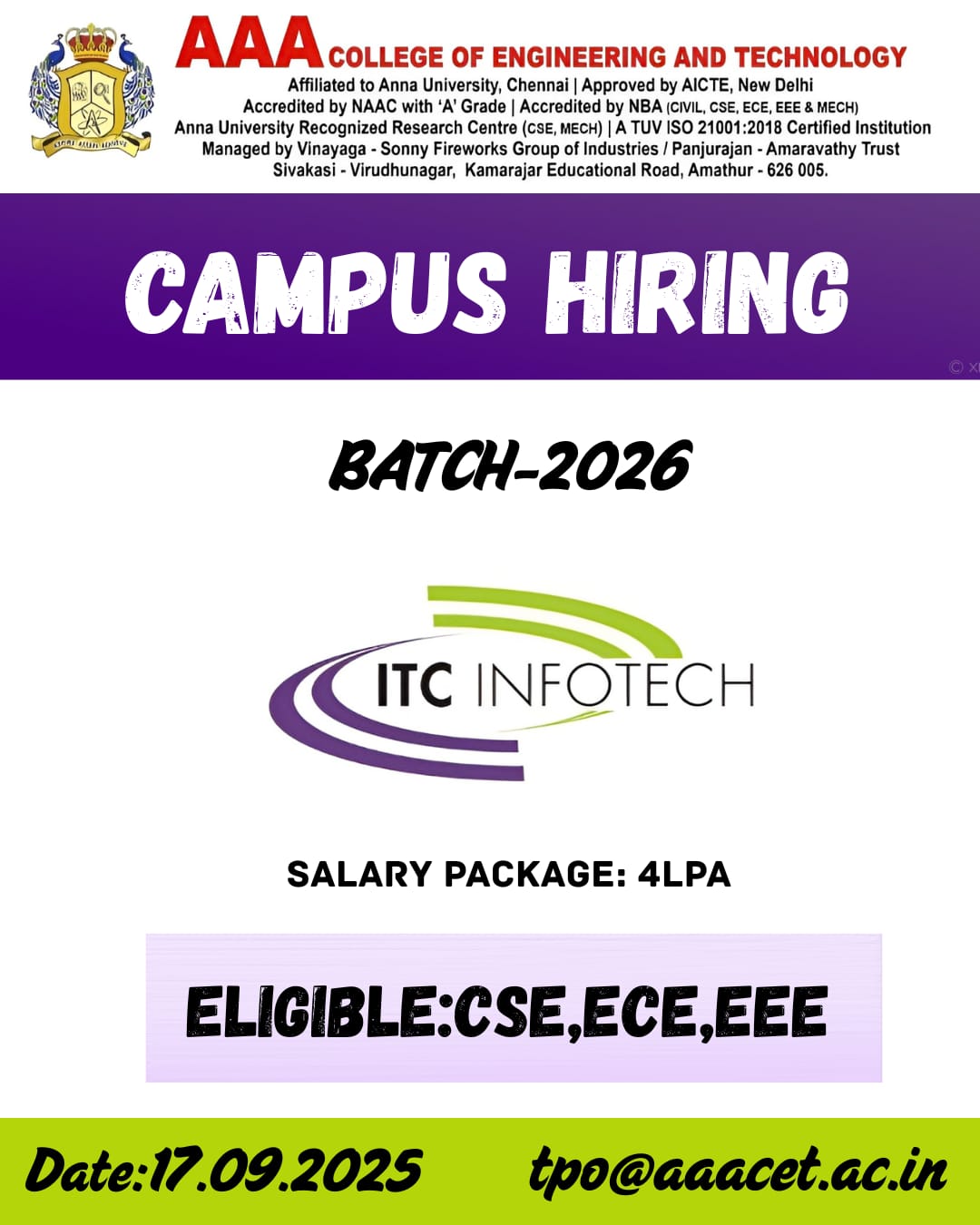 AAACET Campus Drive with ITC Infotech India Private Limited on 17-09 ...