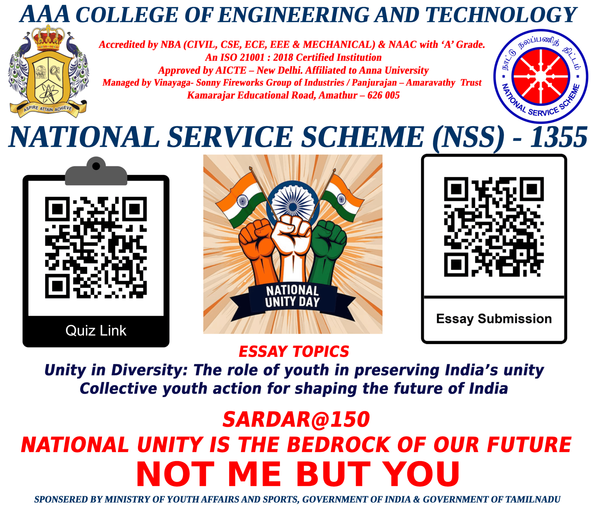NATIONAL UNITY DAY CELEBRATION on 31-10-2025 – AAA College of Engineering & Technology, Sivakasi