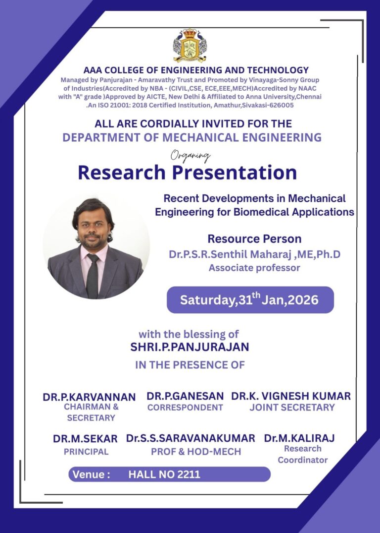 Research Presentation Recent Developments in Mechanical Engineering for Biomedical Applications ...