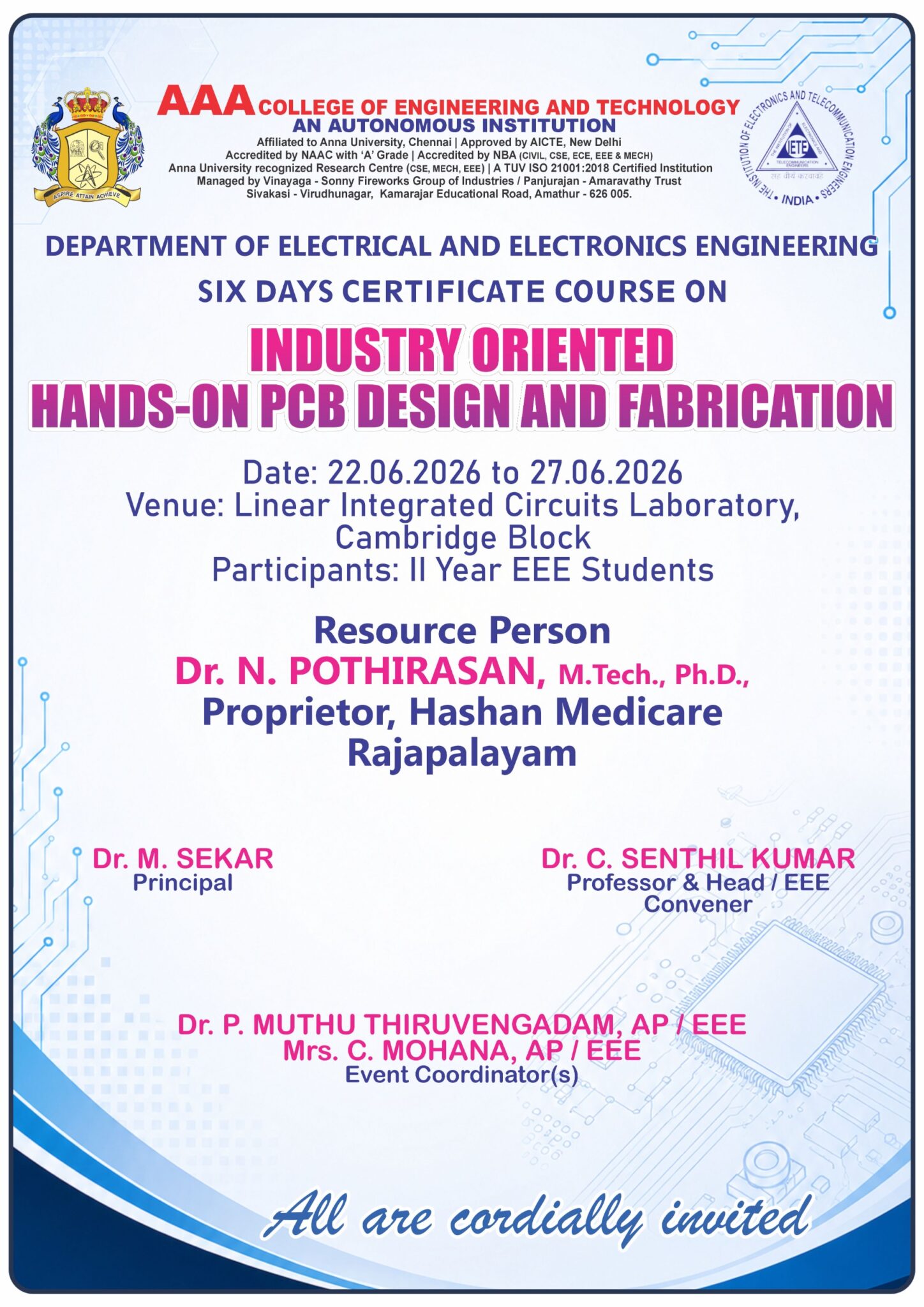 Industry Oriented Hands-on PCB Design and Fabrication from 22-06-2026 ...